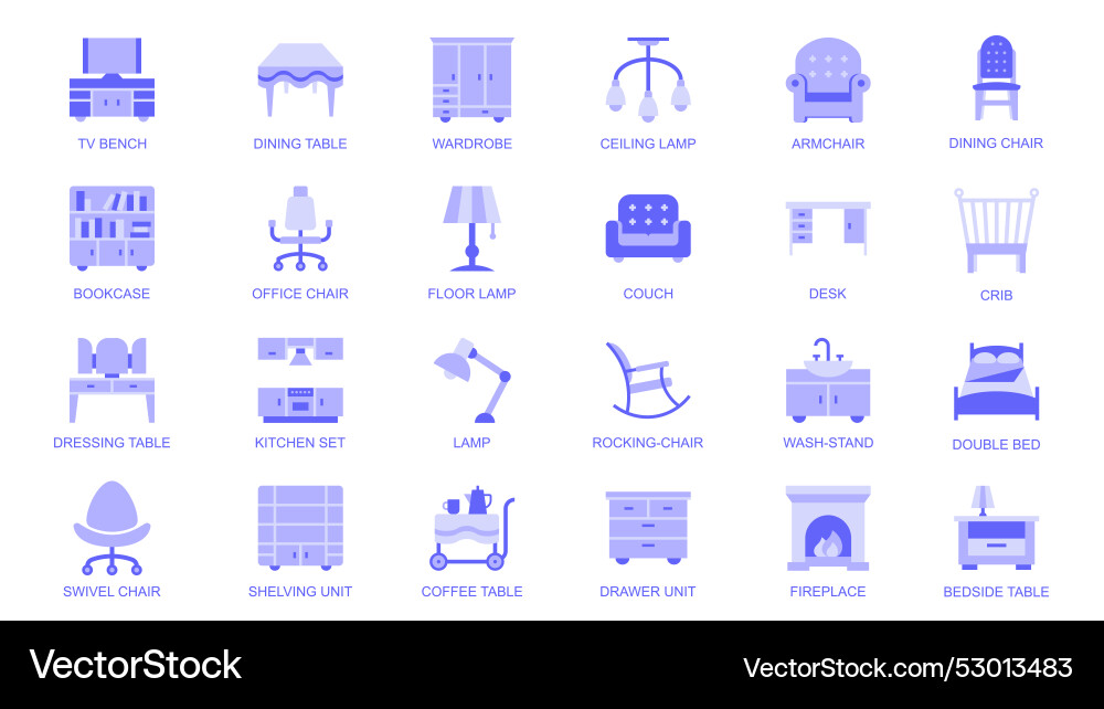 Furniture web icons set in duotone flat design Vector Image