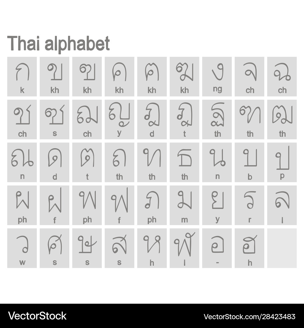 Monochrome icons with thai alphabet Royalty Free Vector