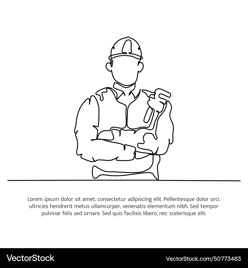 One line continuous of confident contractor Vector Image