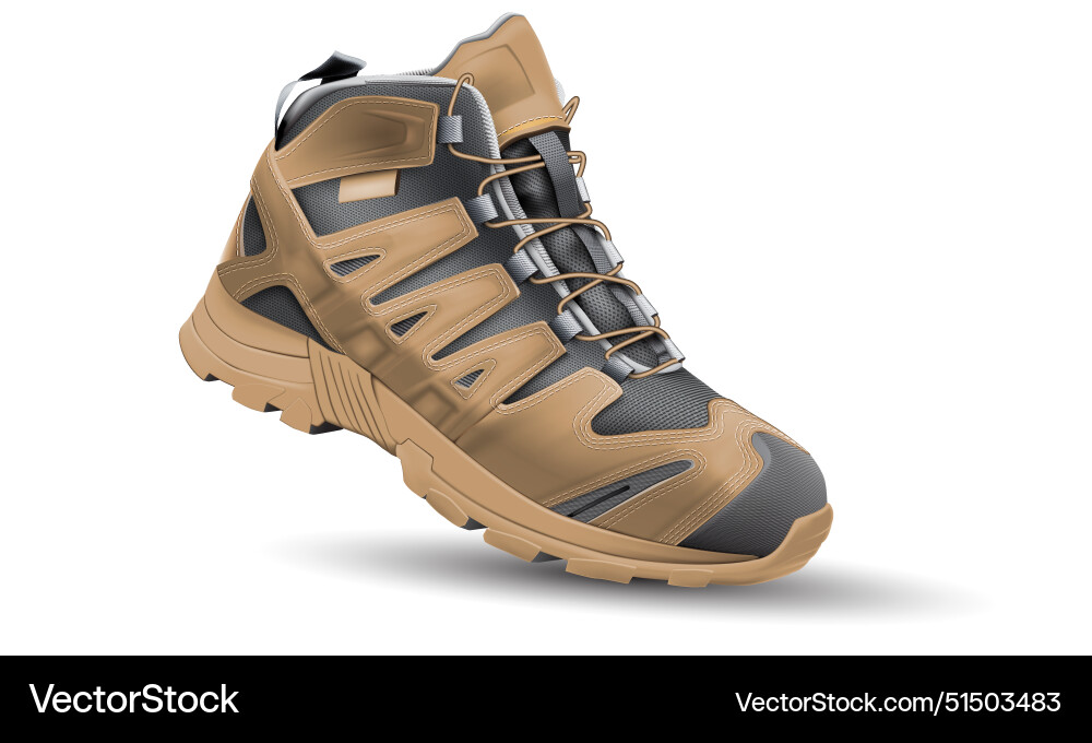 Realistic grey fabric brown leather rubber hiking Vector Image