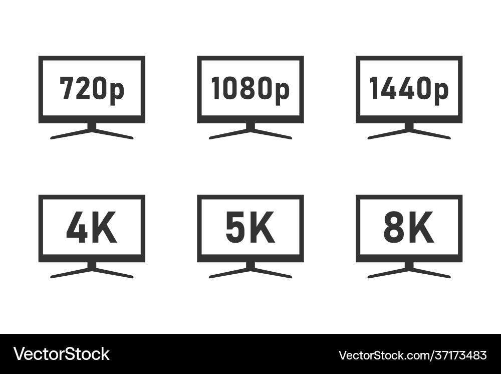 Screen resolution icon set 4k uhd 5k 8k quad Vector Image