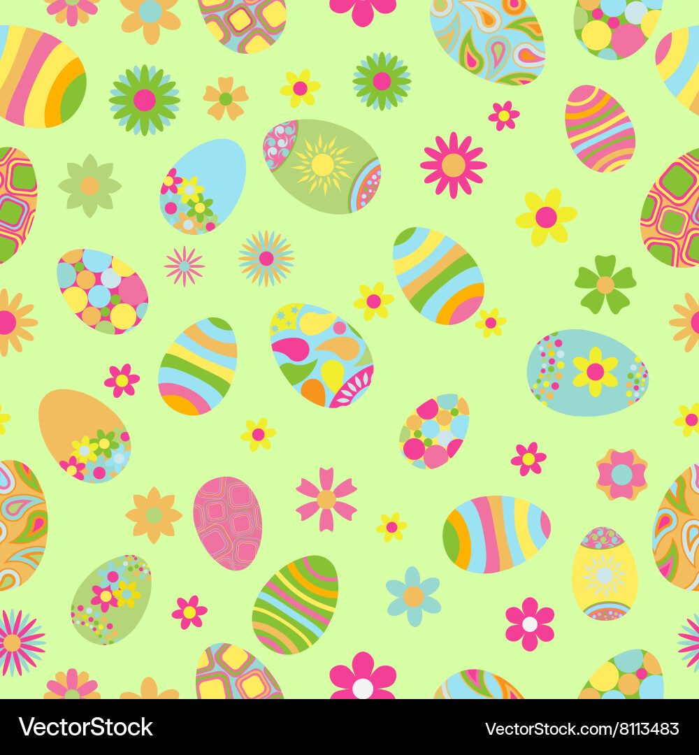 Seamless pattern of flowers and easter eggs Vector Image