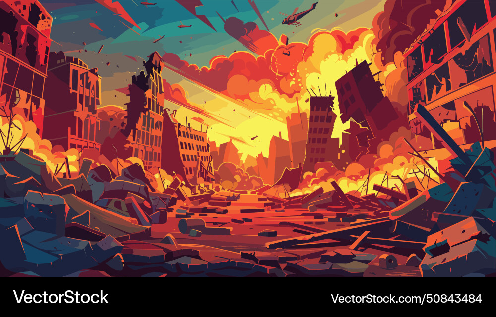 City destroyed by bombs and war cartoon Royalty Free Vector