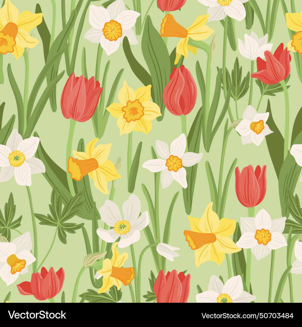 Drawing wild flowers seamless pattern Royalty Free Vector