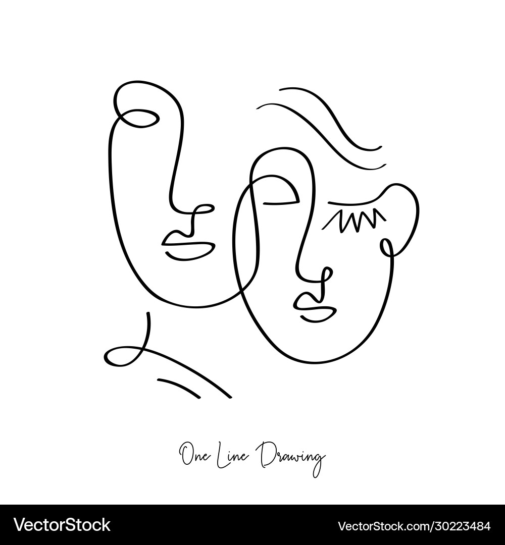 Fashion one line drawing two faces Royalty Free Vector Image