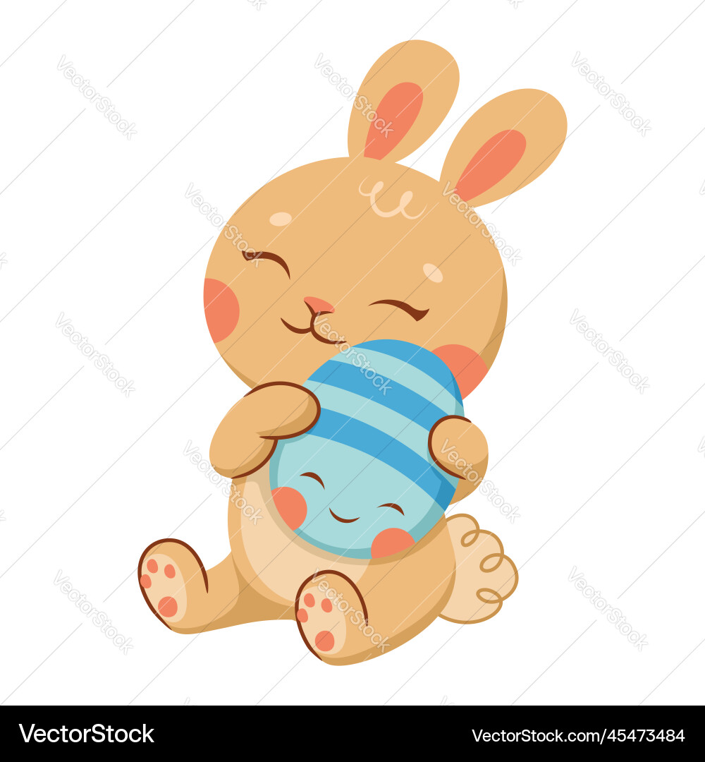 Little easter bunny hugging egg cartoon Royalty Free Vector