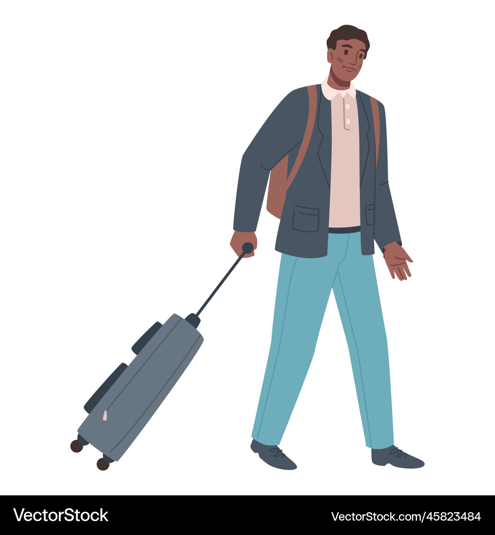 Man pulling baggage male traveling Royalty Free Vector Image