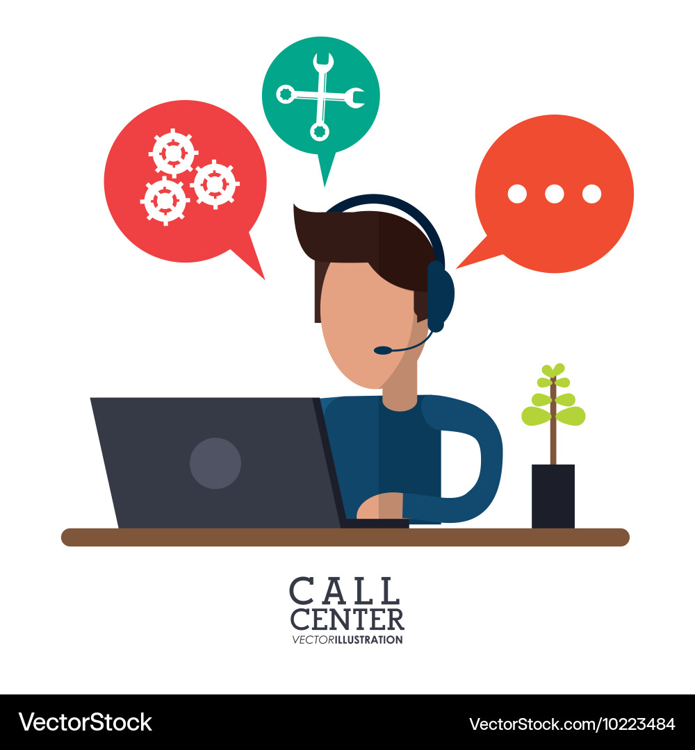Operator assistant man headphone call center icon Vector Image
