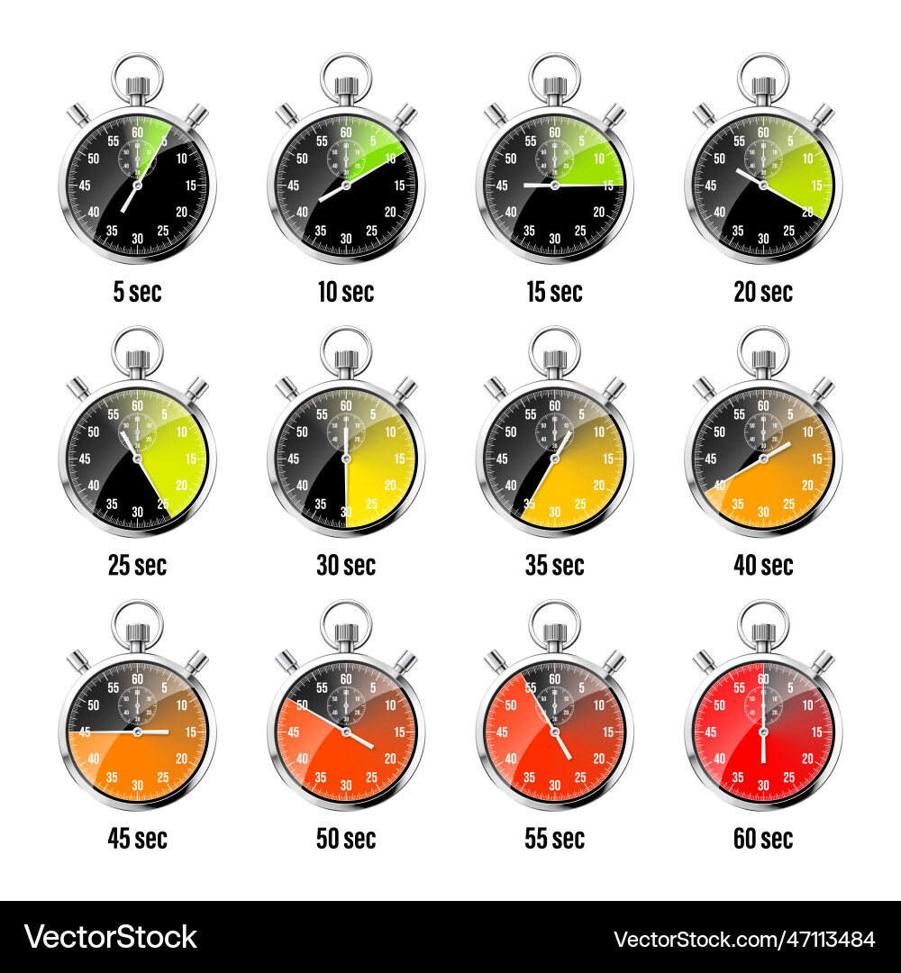 Realistic classic stopwatch shiny metal Royalty Free Vector