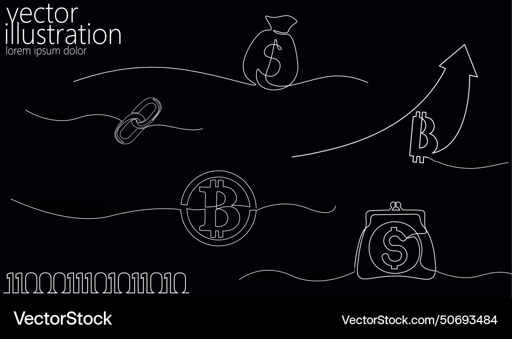 Single continuous line art bitcoin cryptocurrency Vector Image