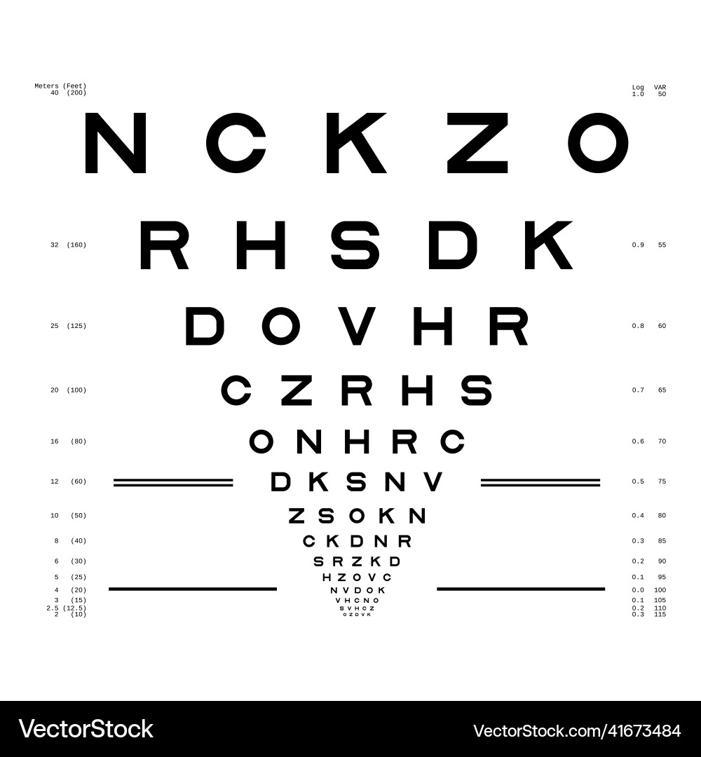 Snellen Eye Chart Visual Acuity Test Royalty Free Vector