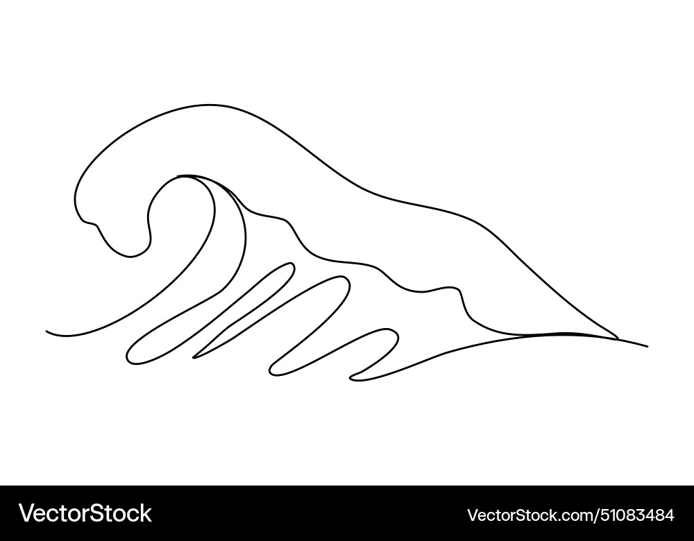 Wave one line drawing Royalty Free Vector Image