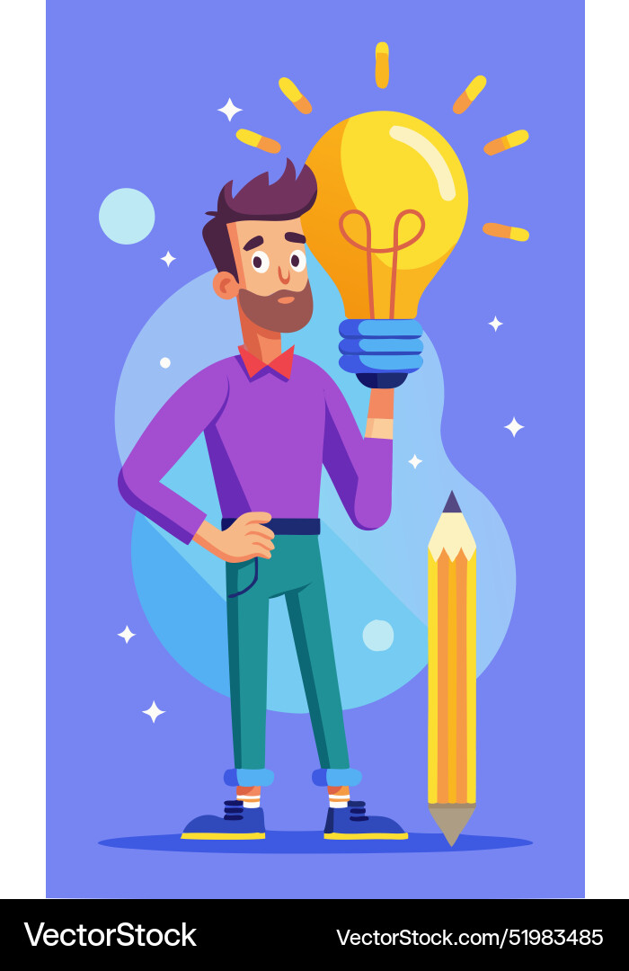 Creative man with lightbulb and pencil Royalty Free Vector