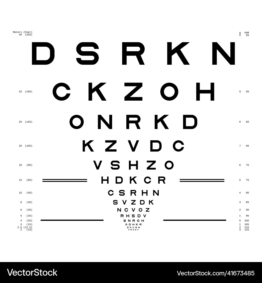 Eye chart test assessment of visual acuity Vector Image