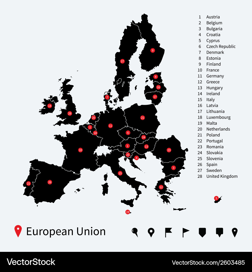 High detailed map european union Royalty Free Vector Image