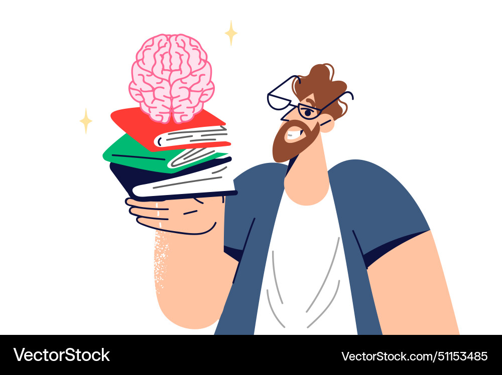 Man student studies from books to prepare Vector Image