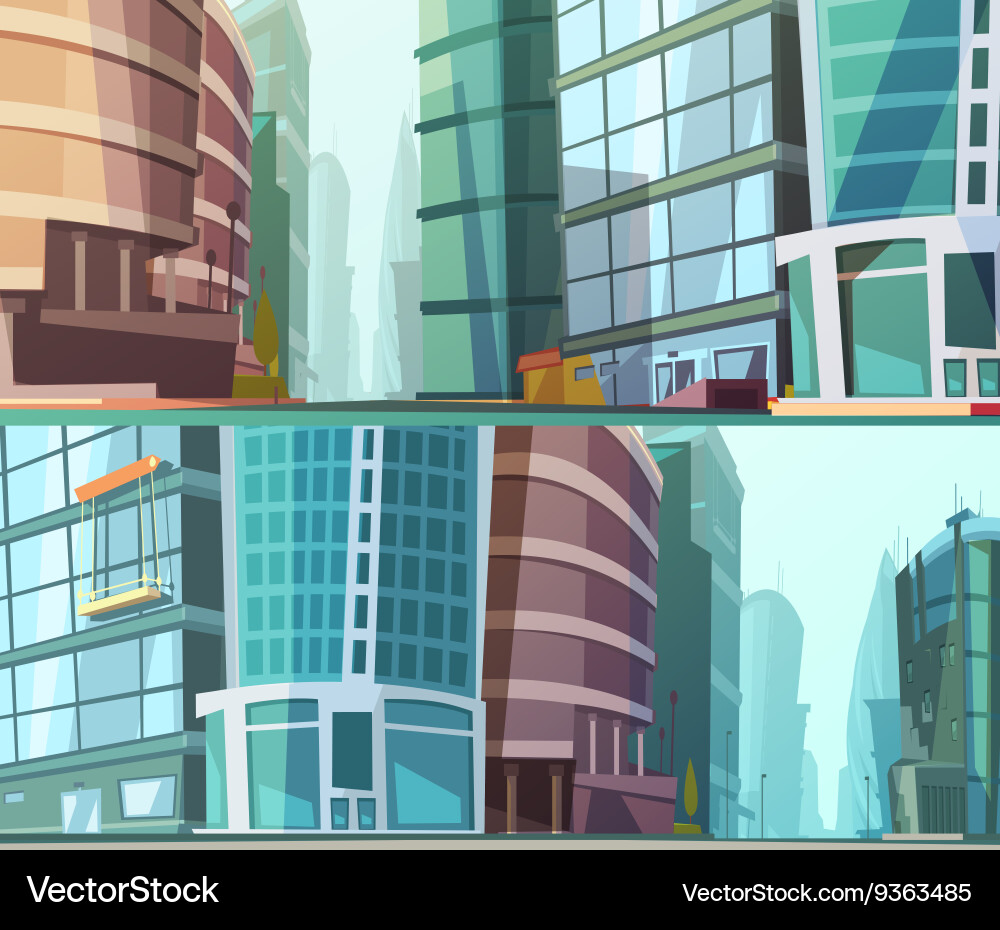 Modern buildings otdoor 2 banners set Royalty Free Vector
