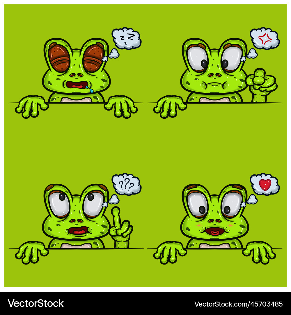 Set of expression frog face cartoon sleep angry Vector Image