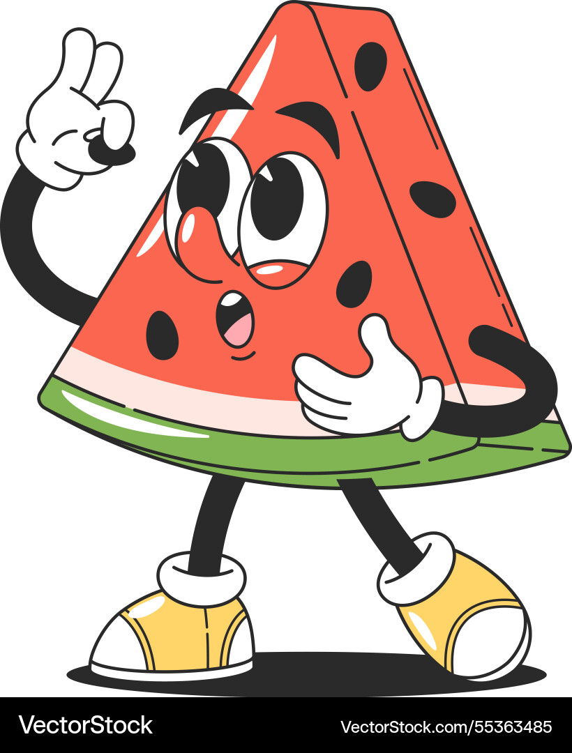 Surprised watermelon slice comic character Vector Image