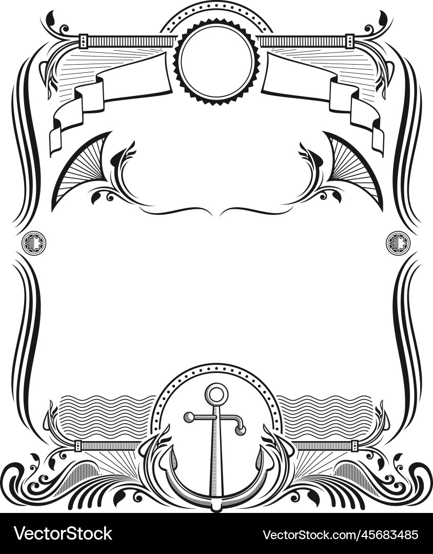 Vintage baroque border with nautical anchor Vector Image