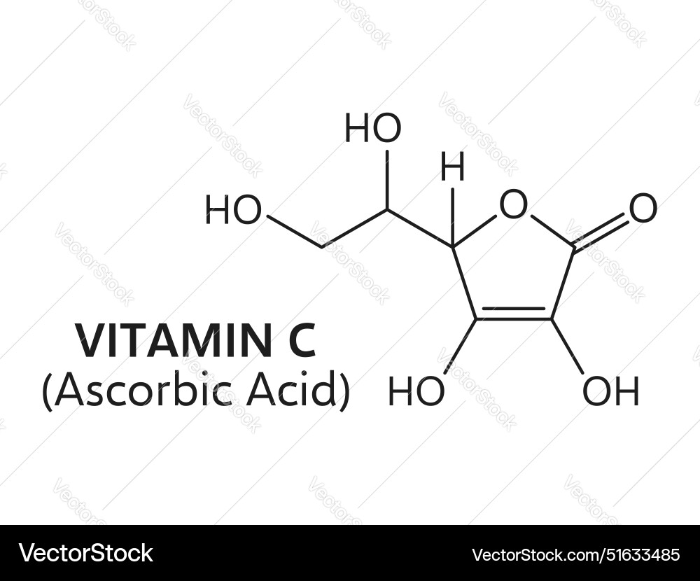 Vitamin c formula ascorbic acid line structure Vector Image