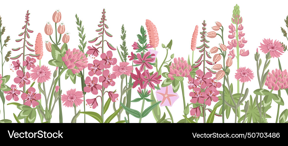 Drawing wild flowers seamless pattern Royalty Free Vector
