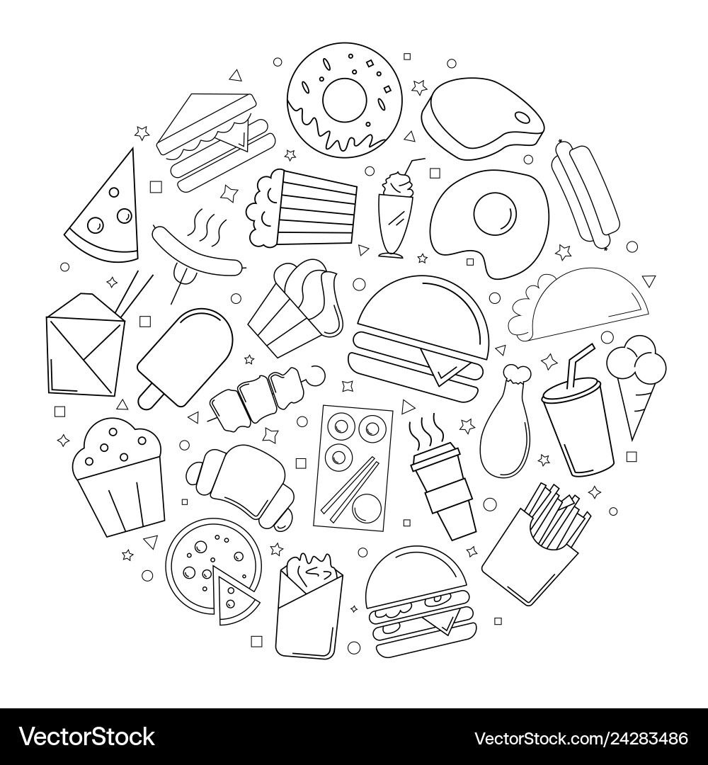 Fast food circle background from line icon Vector Image