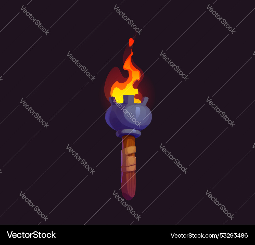 Game medieval fire torch with bright flaming Vector Image