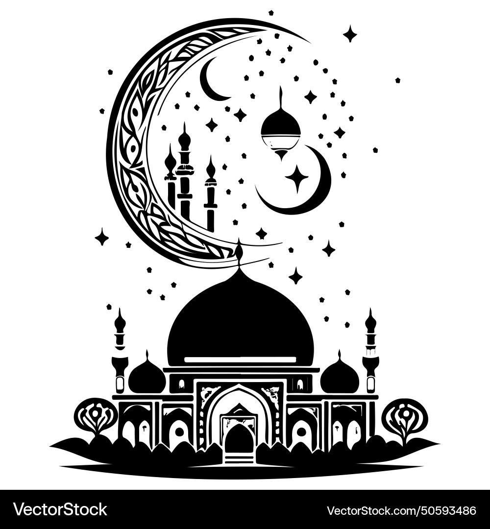 Ramadan kareem moon mosque sketch draw Royalty Free Vector