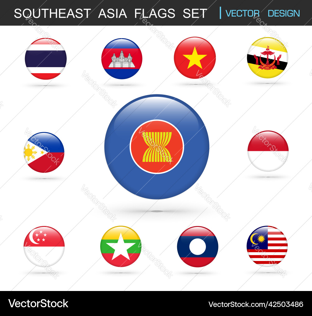 Southeast asia flags set and members in botton Vector Image