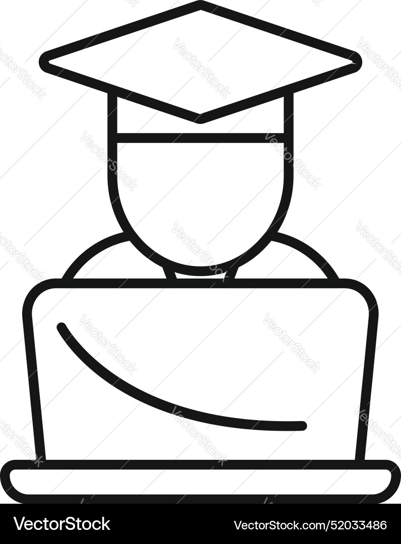 Student working on laptop wearing graduation cap Vector Image