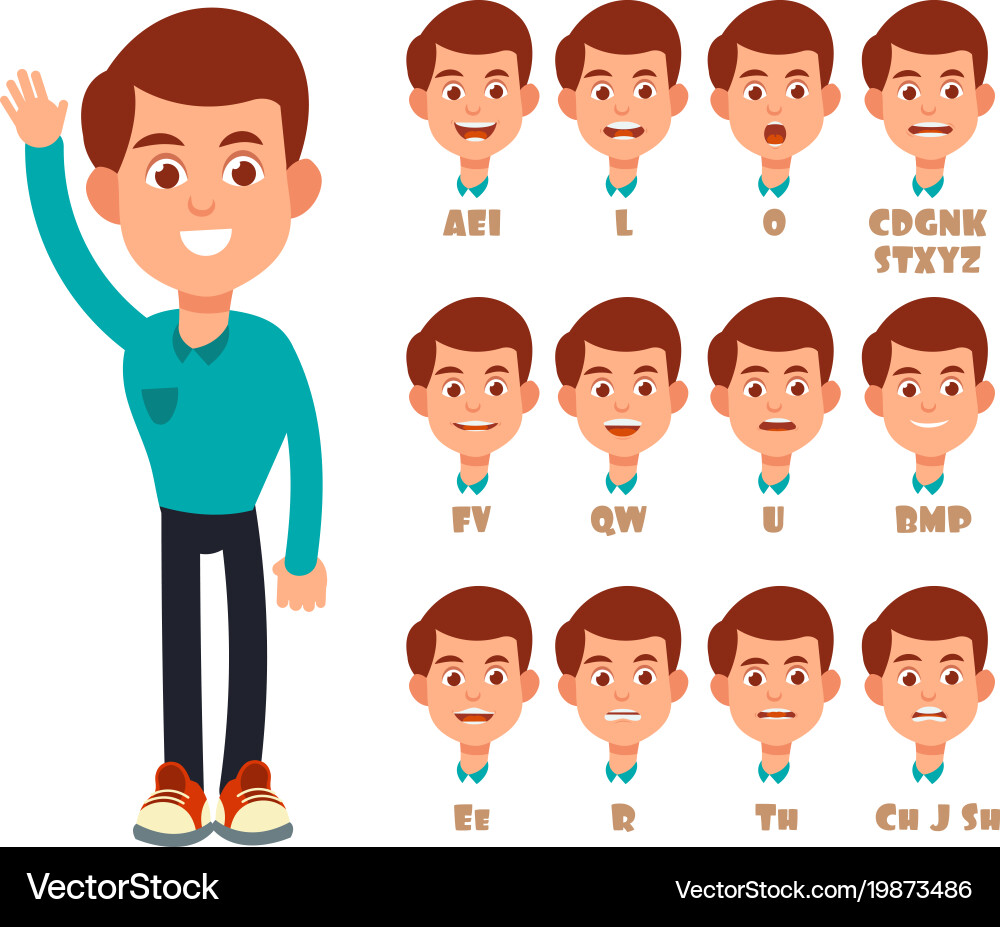 Talking lips sync animation cartoon Royalty Free Vector