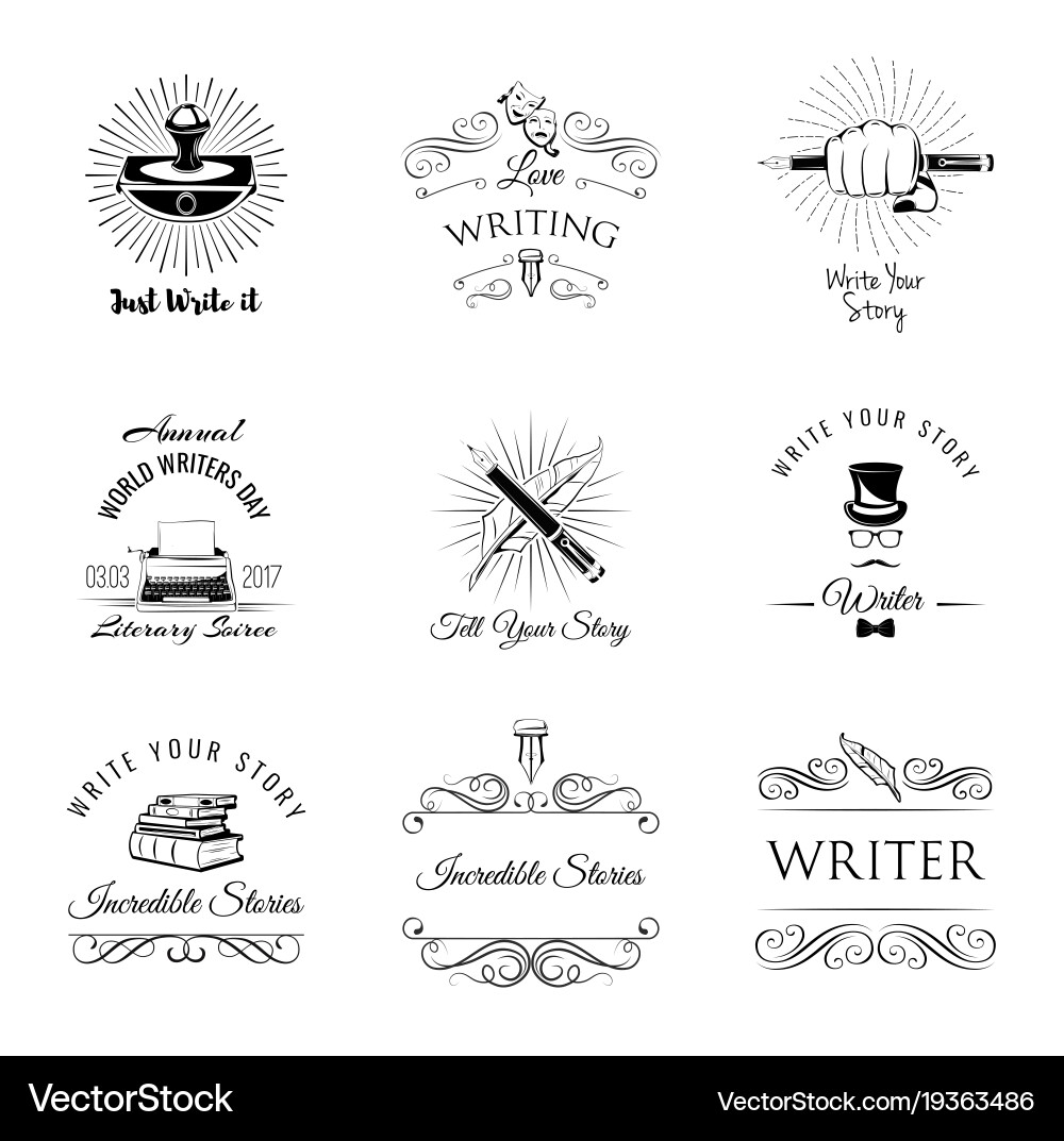 Writer vintage labeles and badges set Royalty Free Vector