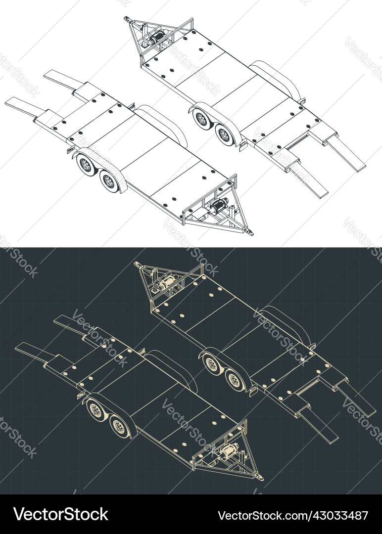 Car trailer isometric blueprints Royalty Free Vector Image