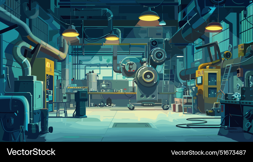 Cartoon style production hall with various Vector Image