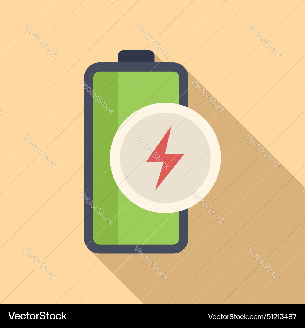 Full battery charging icon flat volt Royalty Free Vector