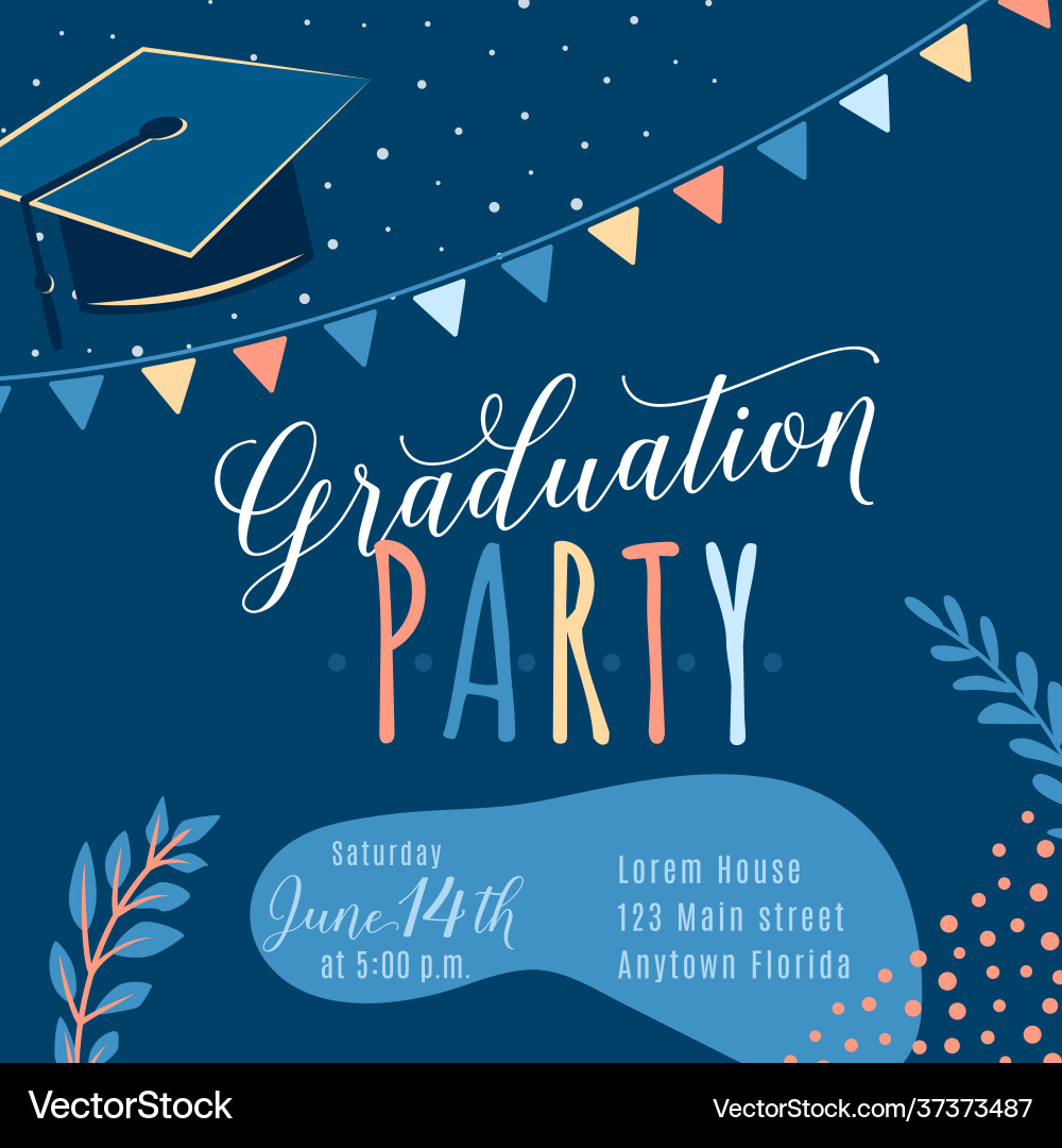 Graduation party background invite card Royalty Free Vector