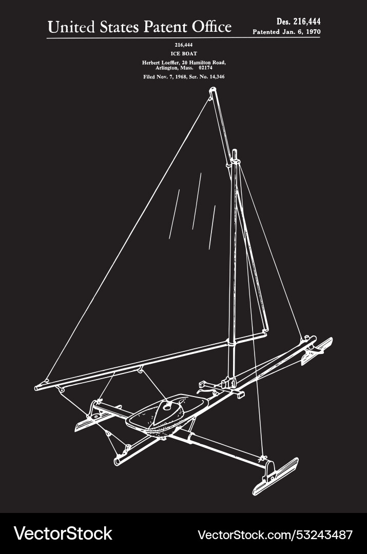 Ice sailing boat vessel patent Royalty Free Vector Image