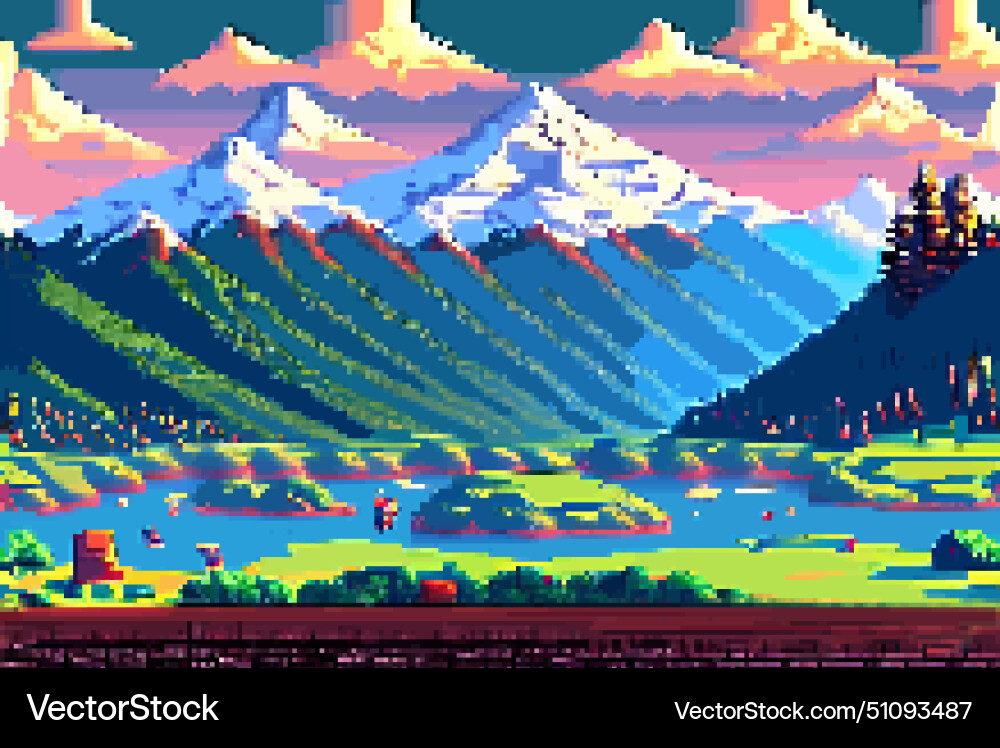 Landscape 8bit pixel art summer natural Royalty Free Vector