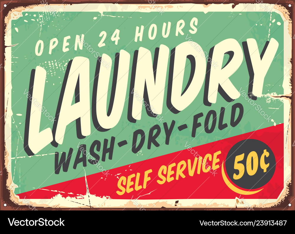 Laundry fifties comic style retro sign Royalty Free Vector