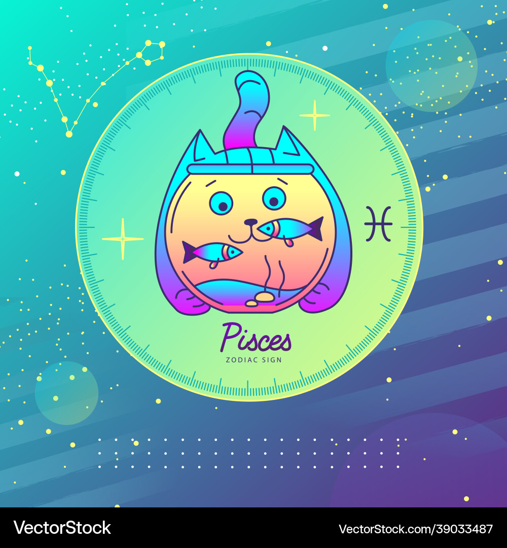 Pisces Zodiac Cat - Magic & Astrology Vector Image