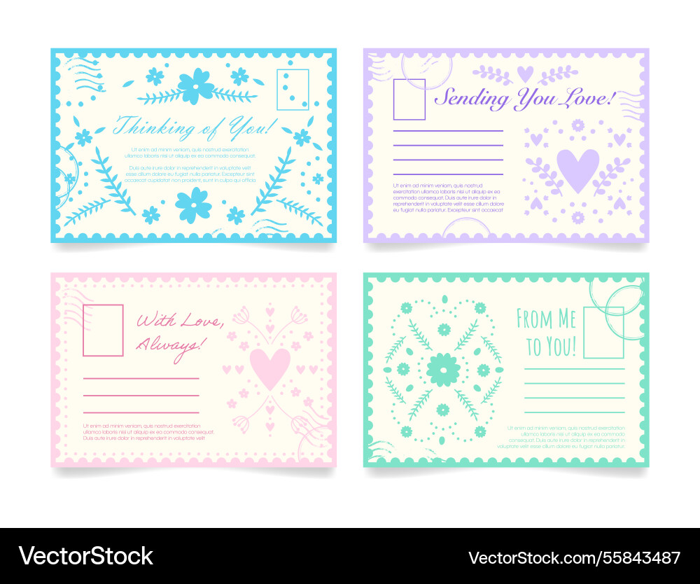 Postcard design templates with heartfelt messages Vector Image