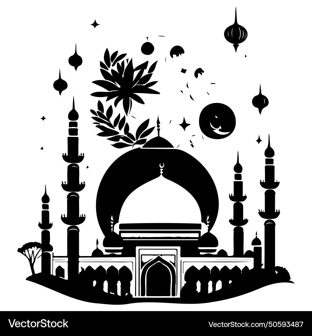 Ramadan kareem moon mosque sketch draw Royalty Free Vector