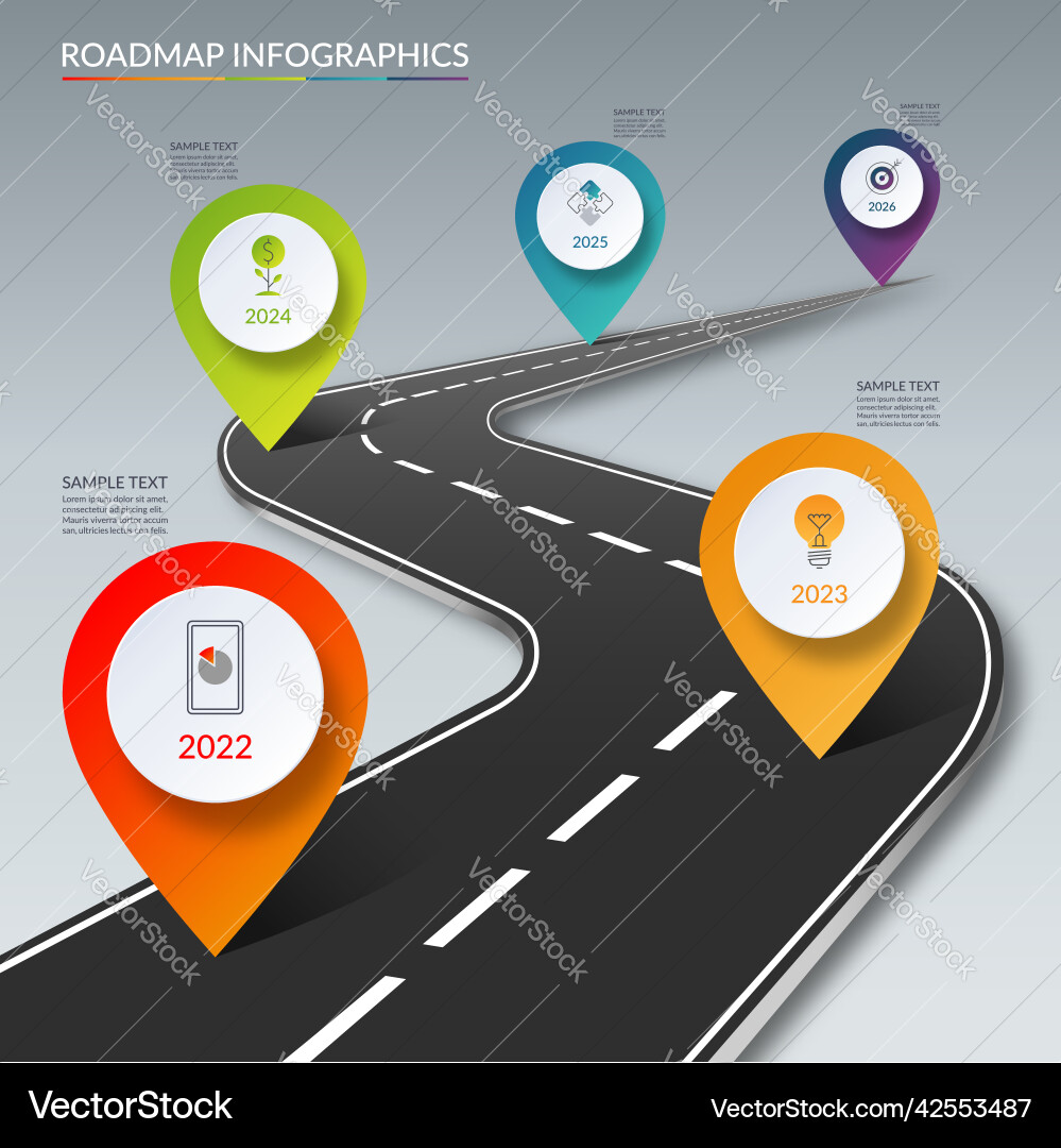 Roadmap timeline infographics with 5 pin pointers Vector Image