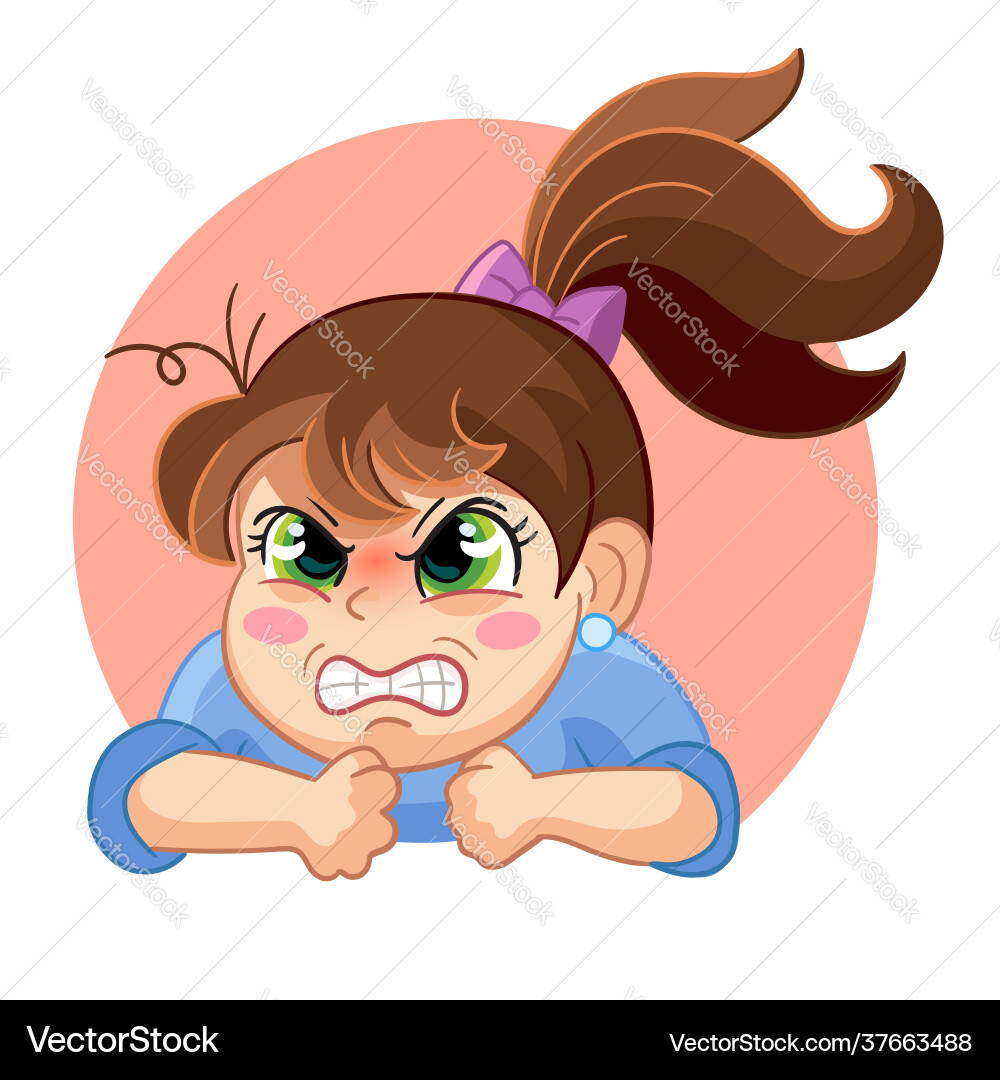 Cartoon angry girl face emotion Royalty Free Vector Image