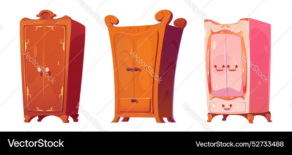 Cute cartoon wardrobe cabinet set Royalty Free Vector Image