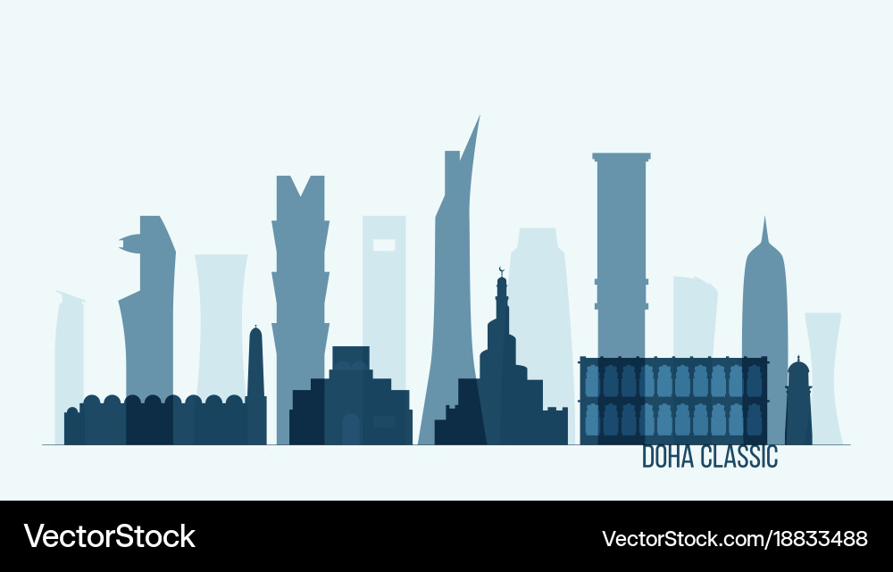 Doha skyline qatar flat design Royalty Free Vector Image