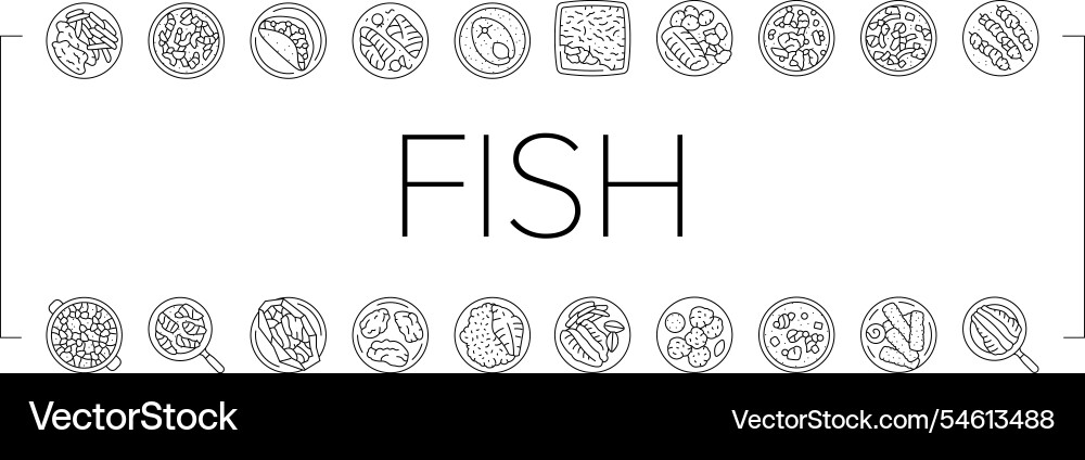 Fish dishes icons set Royalty Free Vector Image