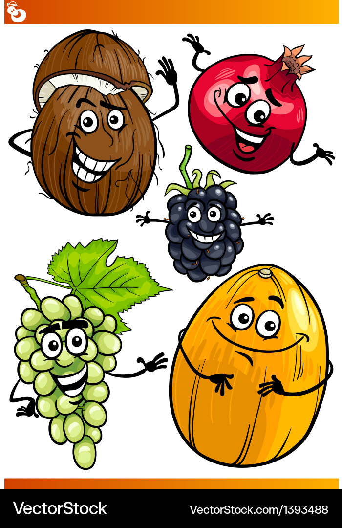 Funny fruits cartoon set Royalty Free Vector Image