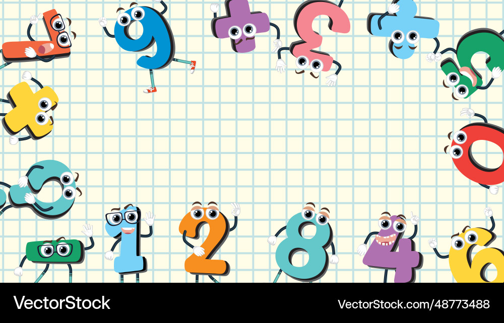 Math number with eyes cartoon character Royalty Free Vector